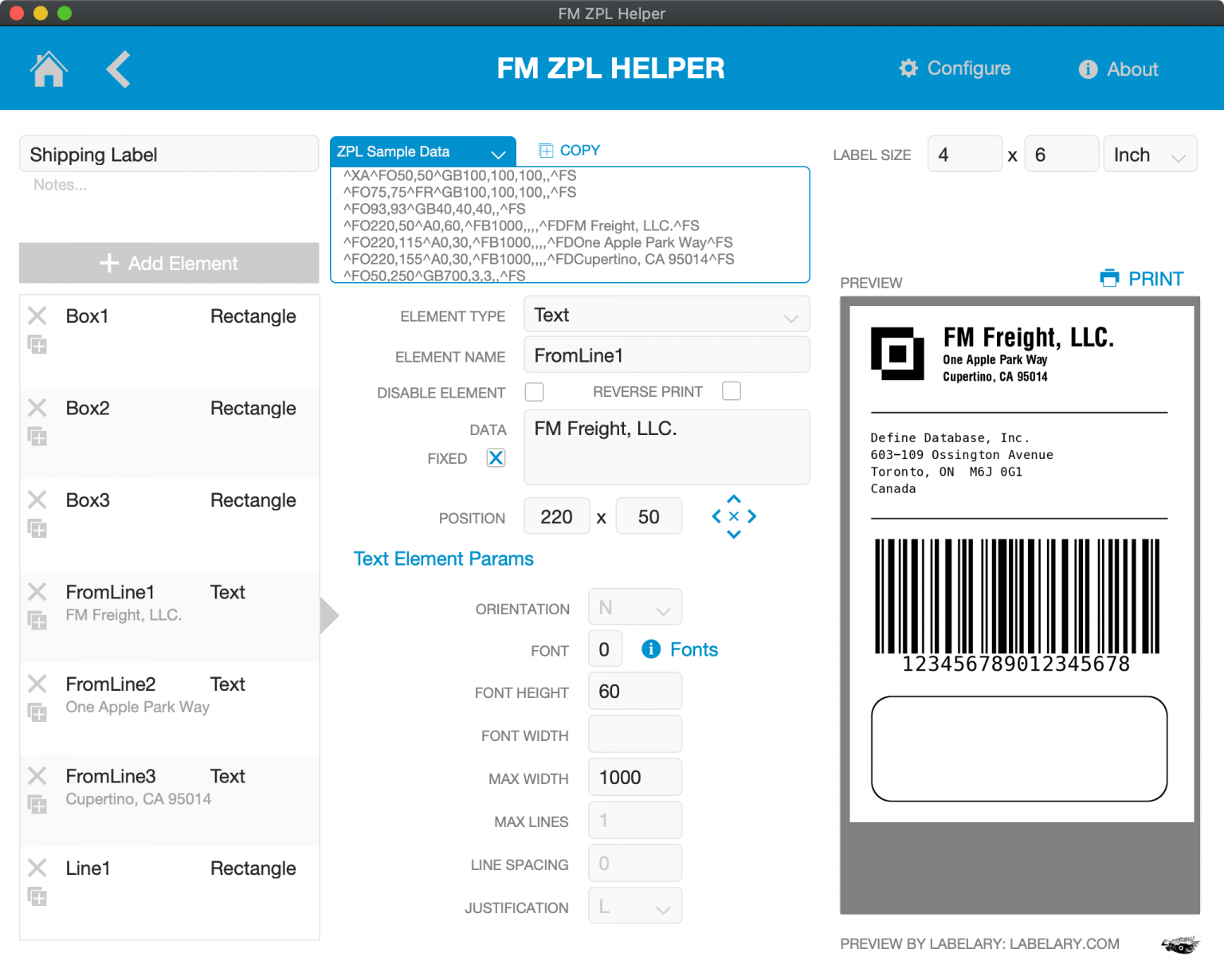 FM ZPL Helper – Define Database